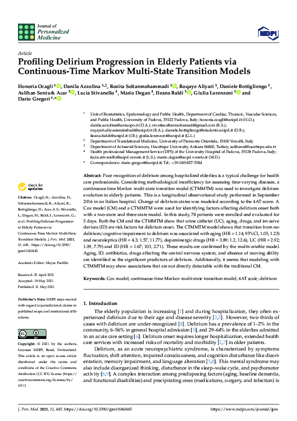 Pdf Profiling Delirium Progression In Elderly Patients Via Continuous Time Markov Multi State
