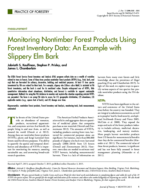 (PDF) Monitoring Nontimber Forest Products Using Forest Inventory Data ...