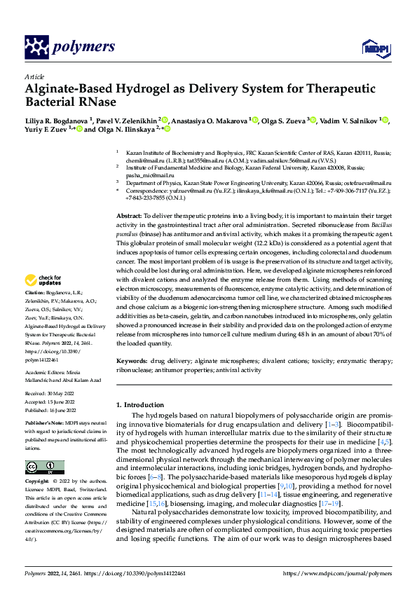 (PDF) Alginate-Based Hydrogel as Delivery System for Therapeutic ...