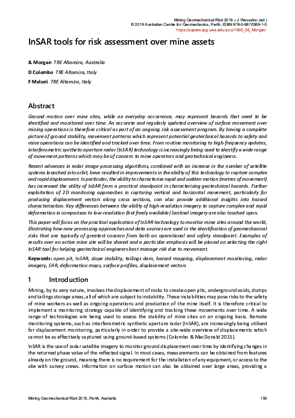 (PDF) InSAR tools for risk assessment over mine assets
