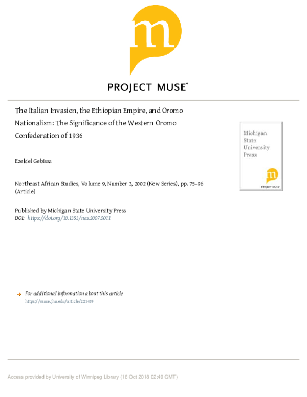 (PDF) The Italian Invasion, the Ethiopian Empire, and Oromo Nationalism ...