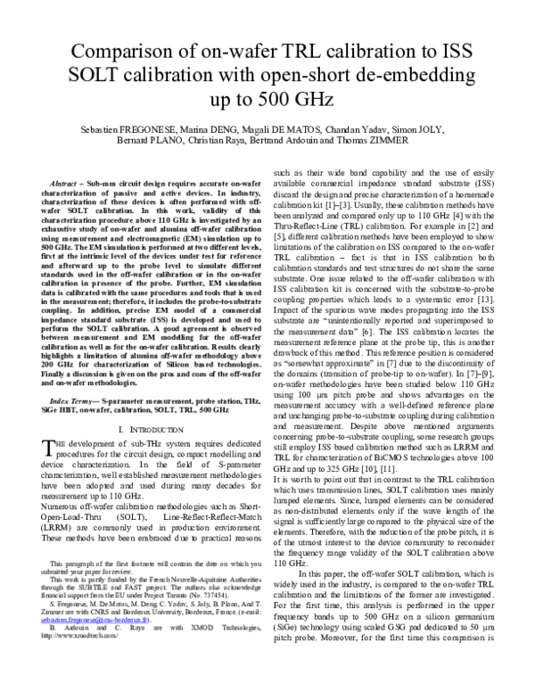 (PDF) Comparison of On-Wafer TRL Calibration to ISS SOLT Calibration ...