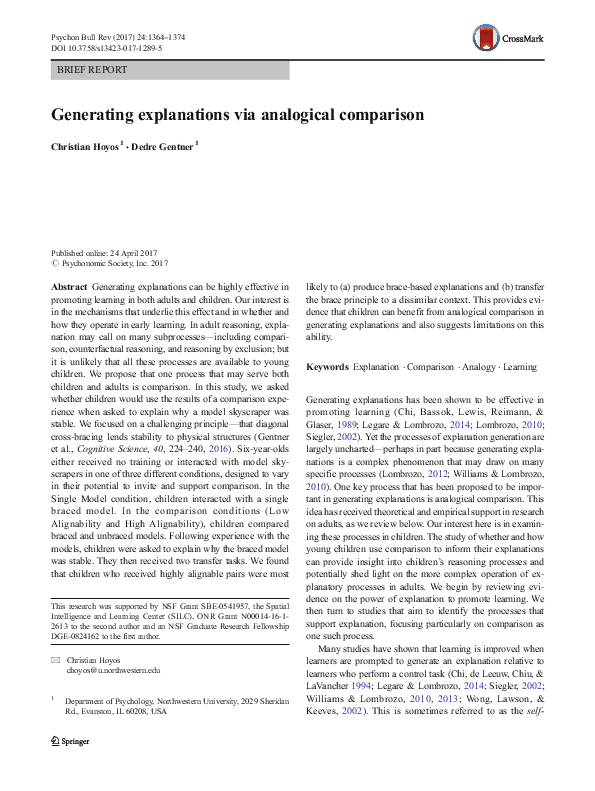 (PDF) Generating explanations via analogical comparison | Christian Dongo Hoyos - Academia.edu