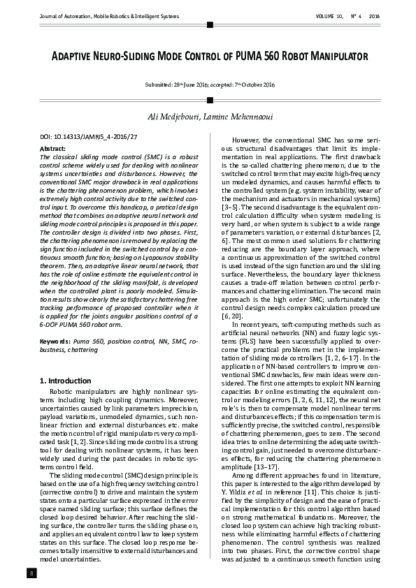 (PDF) Adaptive Neuro-Sliding Mode Control of PUMA 560 Robot Manipulator