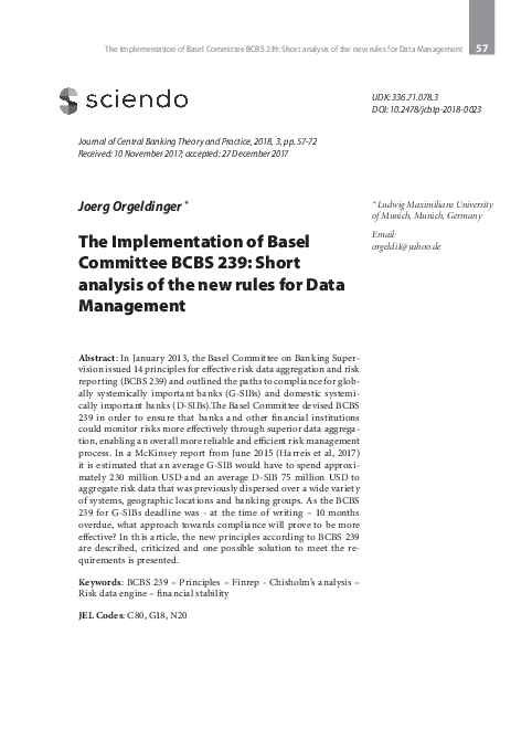 (PDF) The Implementation of Basel Committee BCBS 239: Short analysis of ...