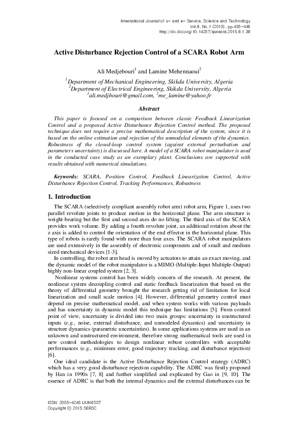 (PDF) Active Disturbance Rejection Control of a SCARA Robot Arm