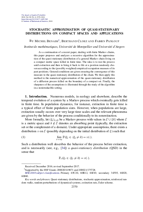 (PDF) Stochastic approximation of quasi-stationary distributions on compact spaces and applications