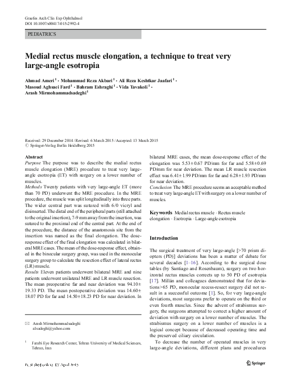 (PDF) Medial rectus muscle elongation, a technique to treat very large ...