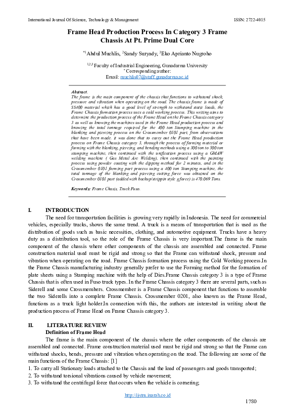(PDF) Frame Head Production Process In Category 3 Frame Chassis At Pt ...
