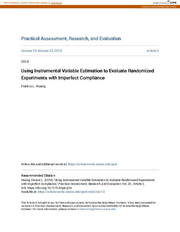 (PDF) Using Instrumental Variable Estimation to Evaluate Randomized Experiments with Imperfect ...