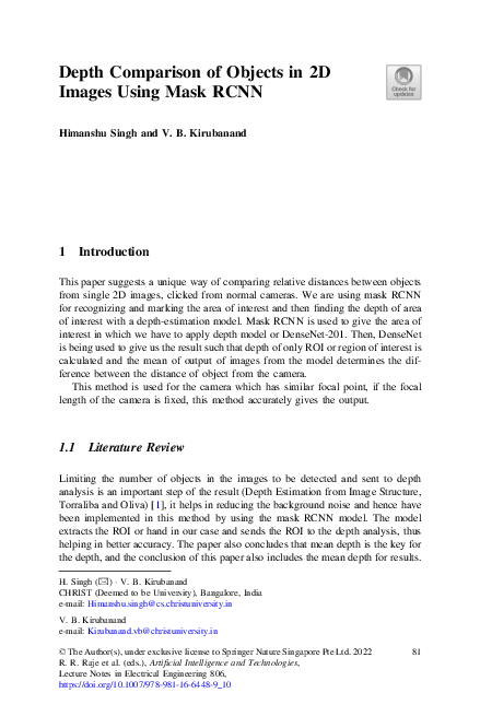 (PDF) Depth Comparison of Objects in 2D Images Using Mask RCNN