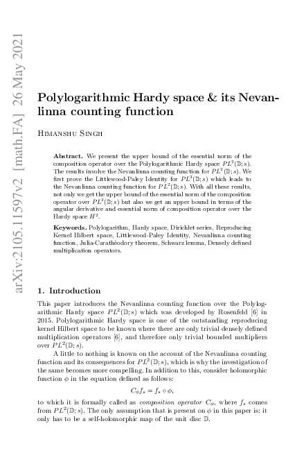 (PDF) Polylogarithmic Hardy space&its Nevanlinna counting function