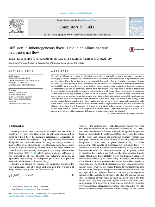 (PDF) Diffusion in inhomogeneous flows: Unique equilibrium state in an ...