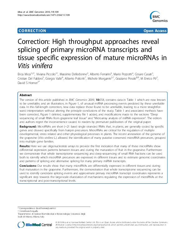 (PDF) Erratum to: High throughput approaches reveal splicing of primary ...