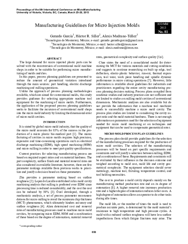 (PDF) Manufacturing Guidelines for Micro Injection Molds ICOMM