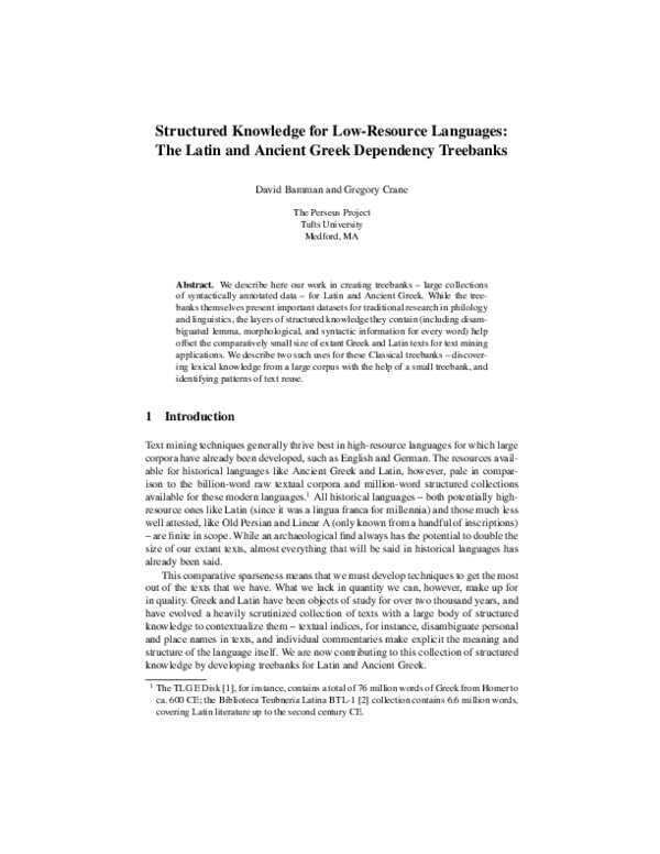 Pdf Structured Knowledge For Low Resource Languages The Latin And Ancient Greek Dependency 