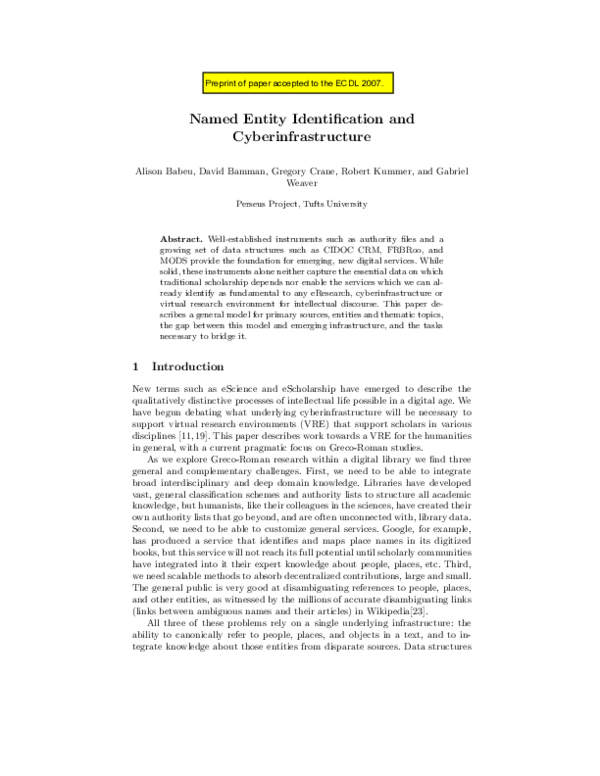 (PDF) Named Entity Identification and