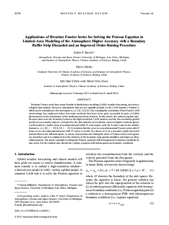 Pdf Applications Of Bivariate Fourier Series For Solving The Poisson