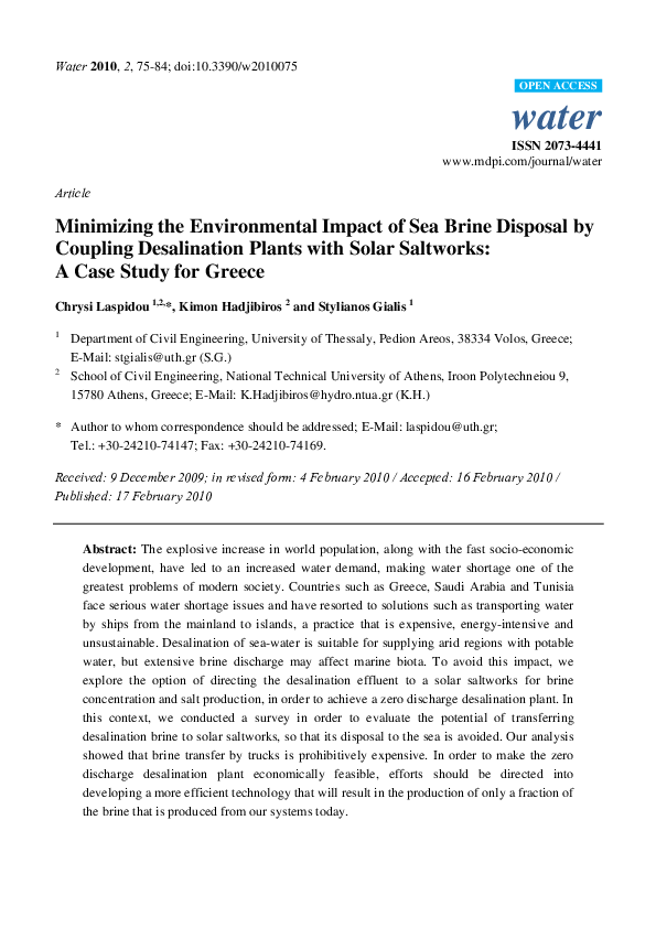 (PDF) Minimizing the Environmental Impact of Sea Brine Disposal by ...