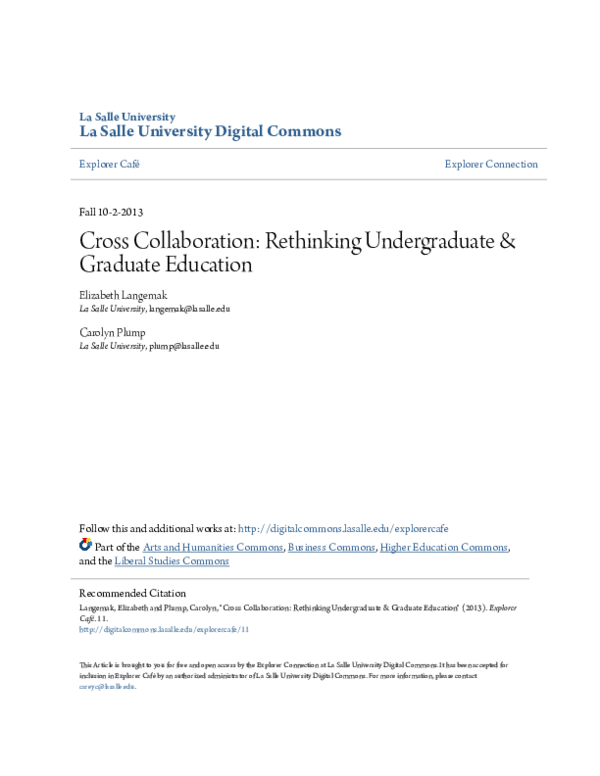 (PDF) Cross Collaboration: Rethinking Undergraduate & Graduate Education