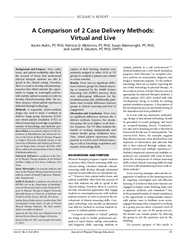 (PDF) A Comparison of 2 Case Delivery Methods: Virtual and Live