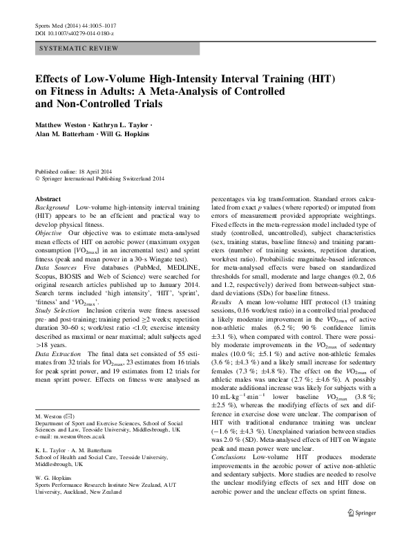 (PDF) Effects of Low-Volume High-Intensity Interval Training (HIT) on ...