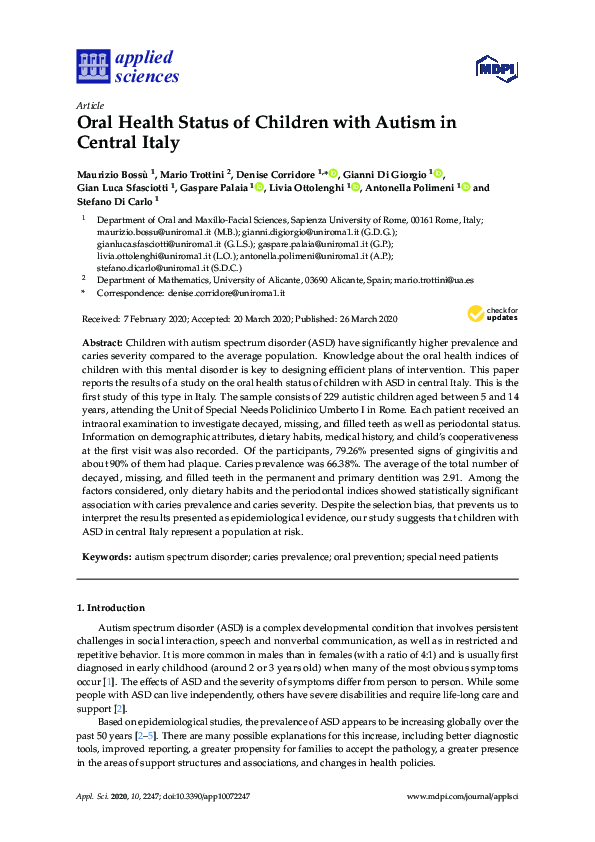 (PDF) Oral Health Status of Children with Autism in Central Italy
