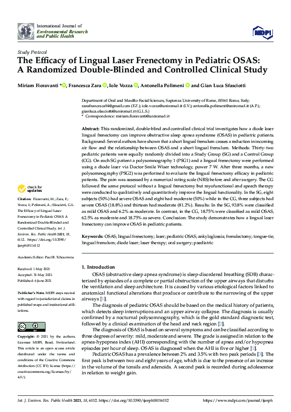 (PDF) The Efficacy of Lingual Laser Frenectomy in Pediatric OSAS: A ...