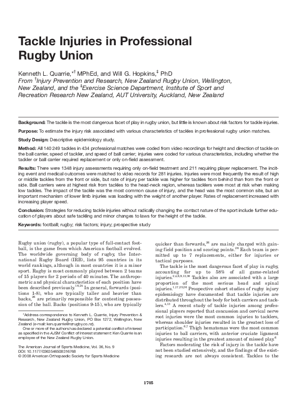 (PDF) Tackle Injuries in Professional Rugby Union