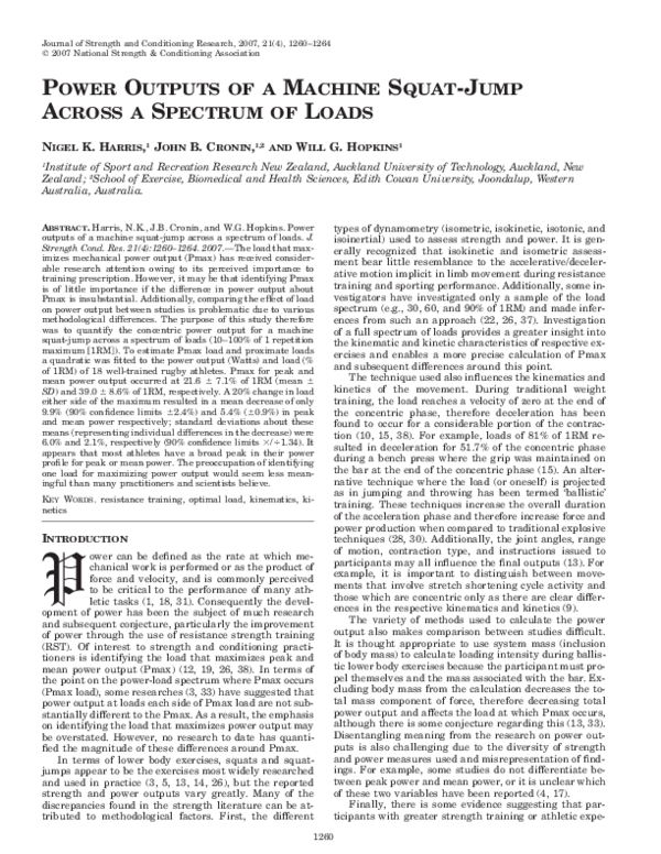 (PDF) Power Outputs of a Machine Squat-Jump Across a Spectrum of Loads