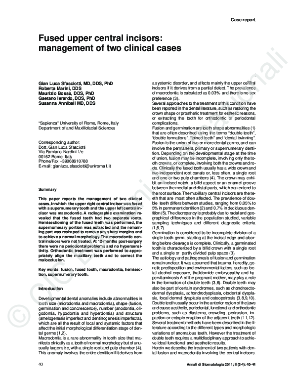 (PDF) Fused upper central incisors: management of two clinical cases