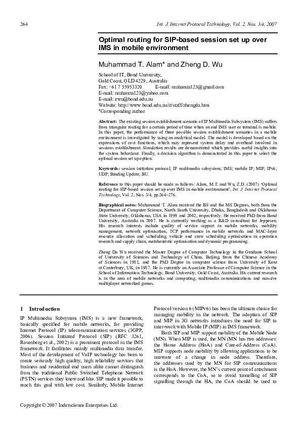 (PDF) Optimal routing for SIP-based session set up over IMS in mobile ...