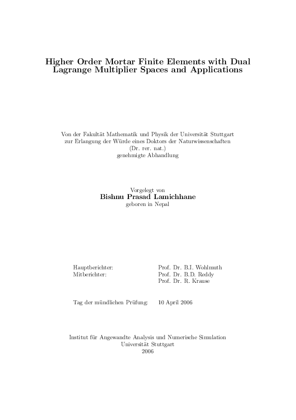 Pdf Higher Order Mortar Finite Elements With Dual Lagrange Multiplier Spaces And Applications