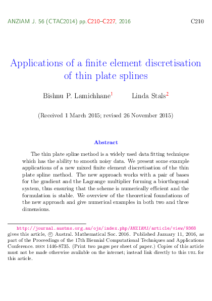 (PDF) Applications of a finite element discretisation of thin plate splines