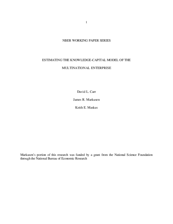 (PDF) Estimating The Knowledge-Capital Model of the Multinational ...
