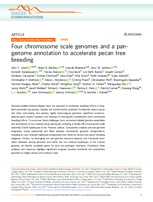 (PDF) Four chromosome scale genomes and a pan-genome annotation to accelerate pecan tree ...