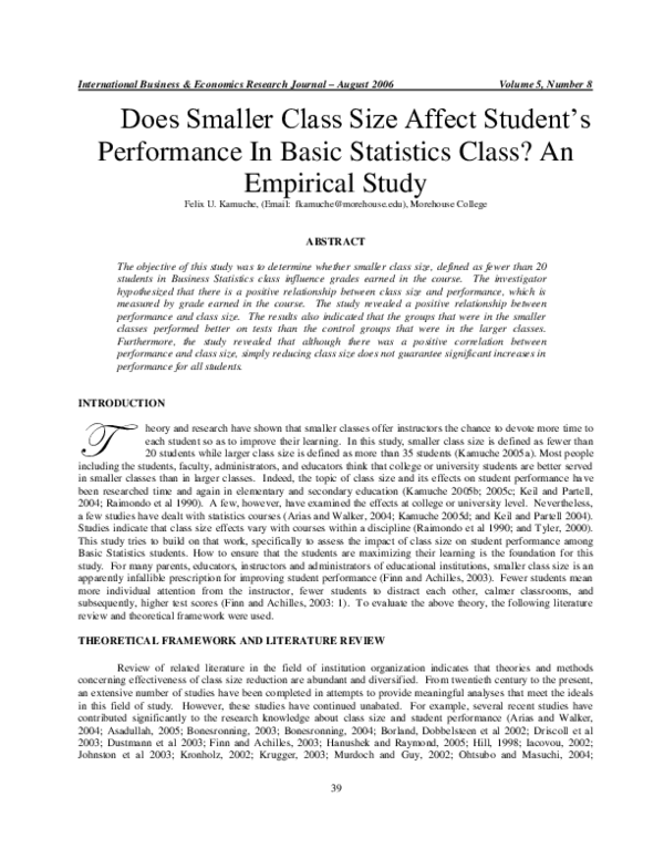 (PDF) Does Smaller Class Size Affect Students Performance In Basic ...