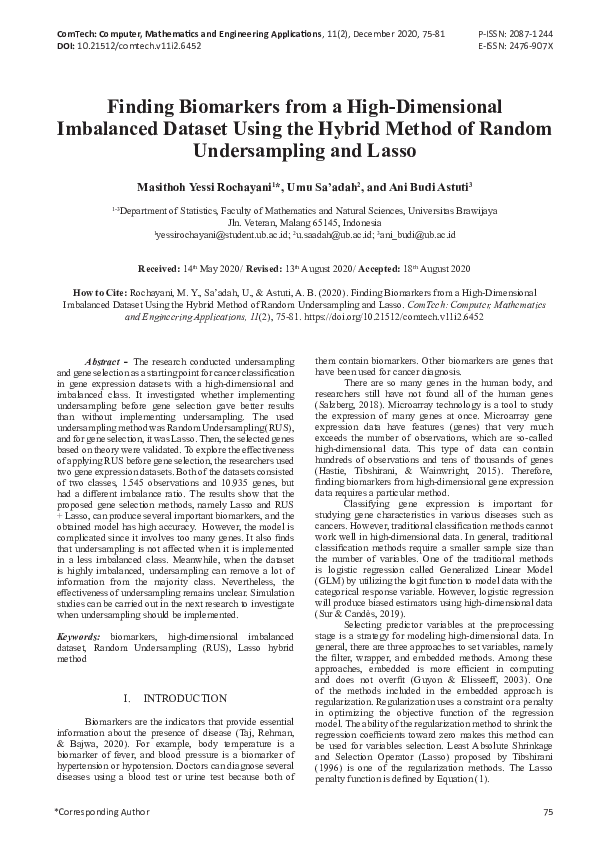 (PDF) Finding Biomarkers from a High-Dimensional Imbalanced Dataset Using the Hybrid Method of ...