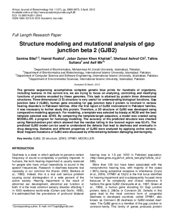 (PDF) Modeling GJB2 Structure and Its Mutations in Hearing Loss