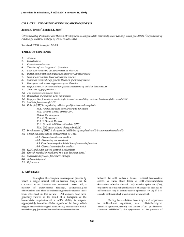 (PDF) Cell-cell communication in carcinogenesis | James Trosko ...
