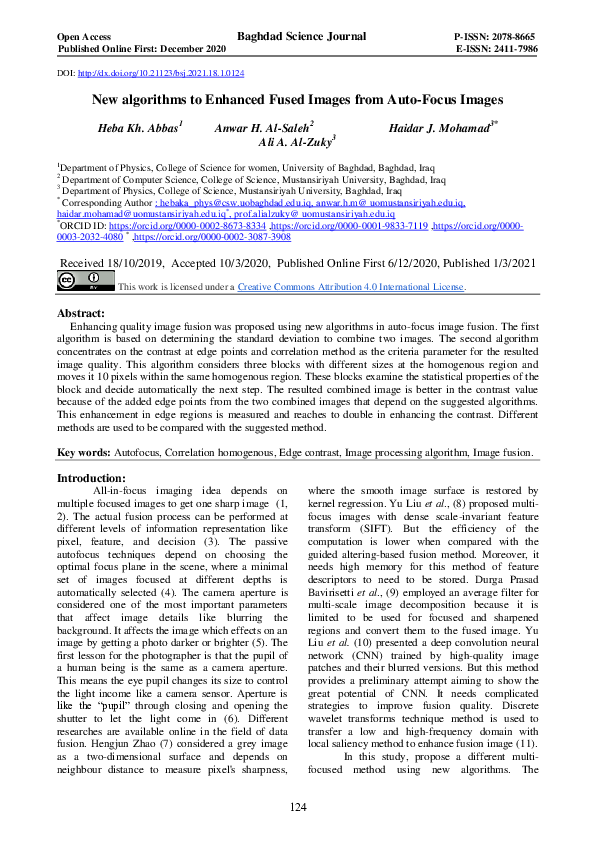 (PDF) New algorithms to Enhanced Fused Images from Auto-Focus Images