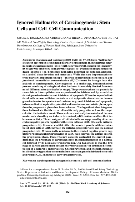 (PDF) Ignored Hallmarks of Carcinogenesis: Stem Cells and Cell-Cell ...