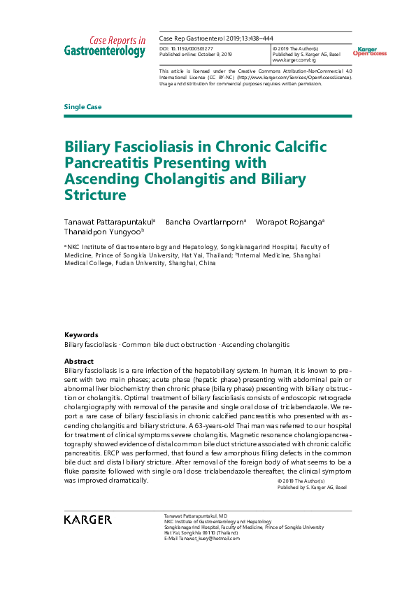 (PDF) Biliary Fascioliasis in Chronic Calcific Pancreatitis Presenting ...