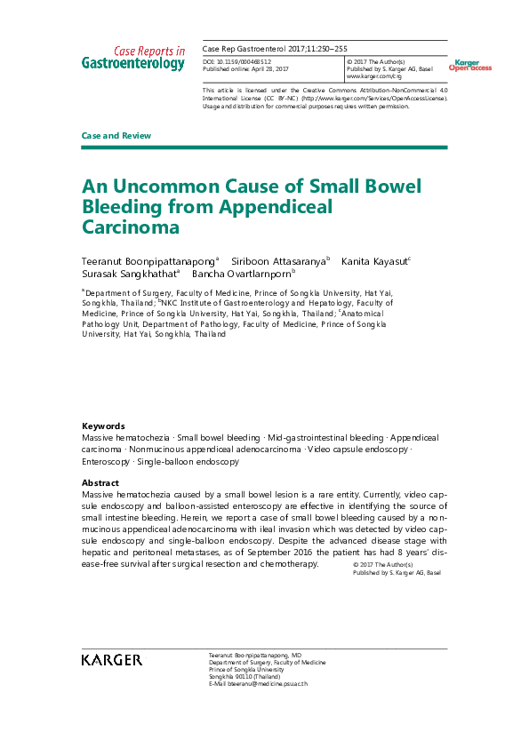(PDF) An Uncommon Cause of Small Bowel Bleeding from Appendiceal Carcinoma