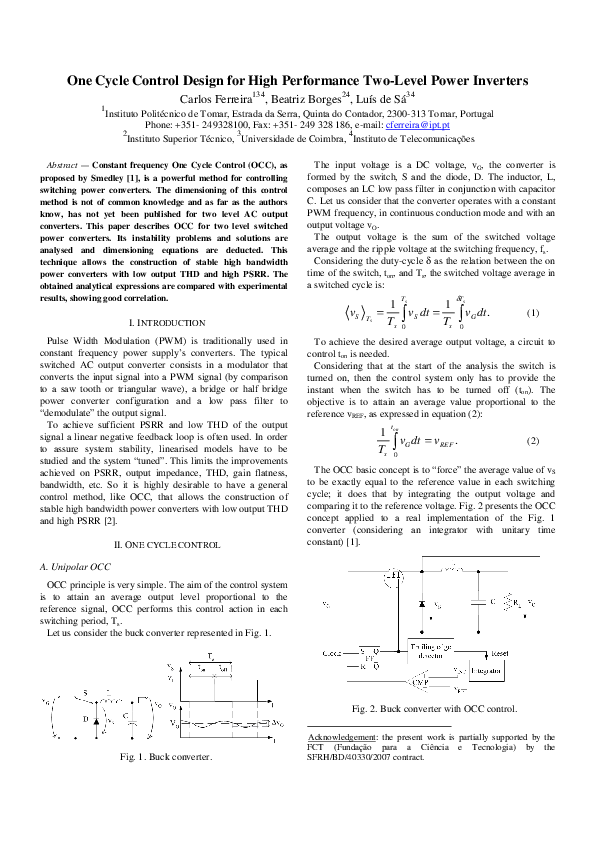 (PDF) One Cycle Control Design for High Performance Two-Level Power Inverters | Carlos Fabricio ...