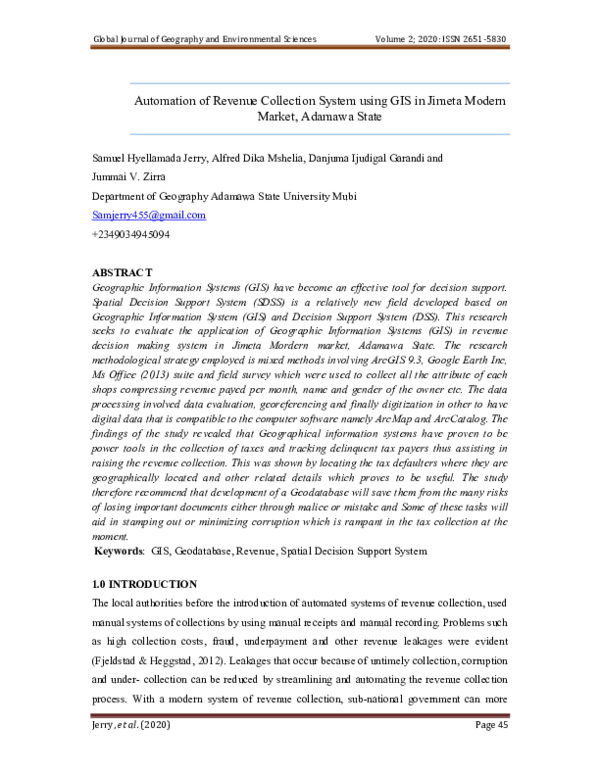 (PDF) Automation of Revenue Collection System using GIS in Jimeta ...