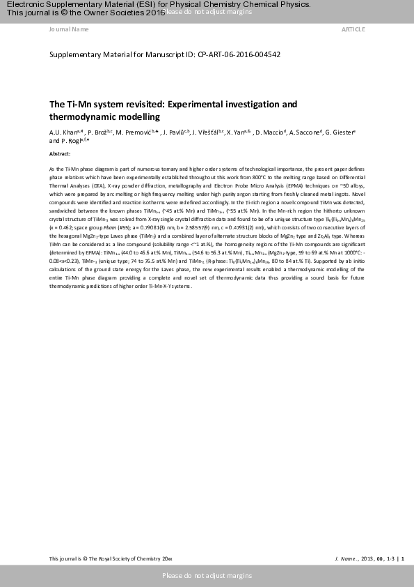 (PDF) The Ti–Mn system revisited: experimental investigation and thermodynamic modelling