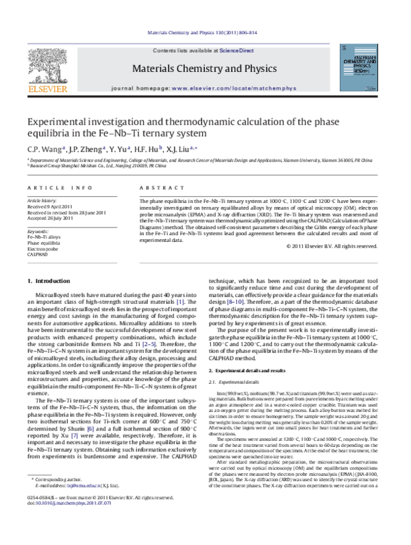 (PDF) Experimental investigation and thermodynamic calculation of the phase equilibria in the Fe ...