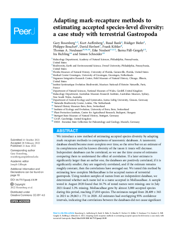 (PDF) Adapting mark-recapture methods to estimating accepted species ...
