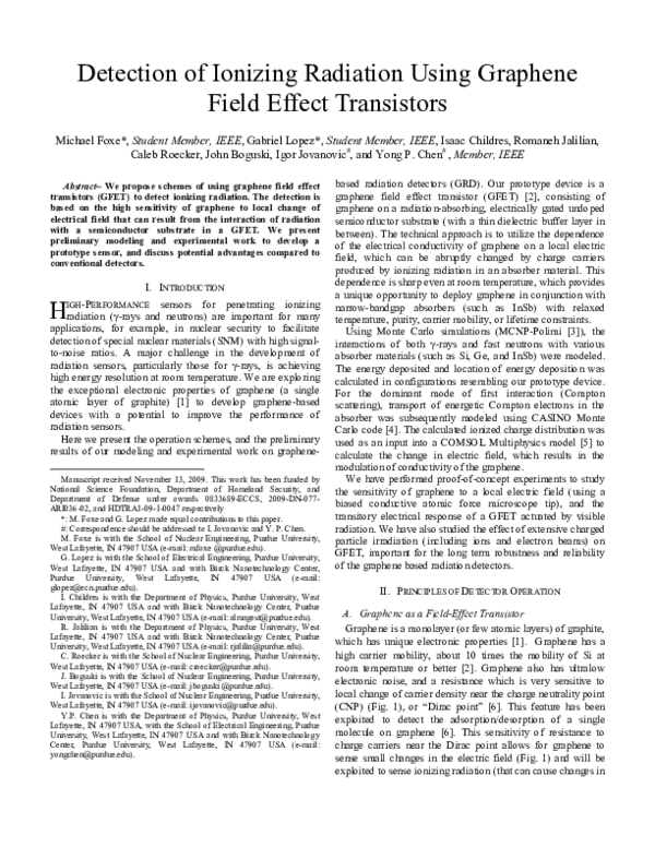 Pdf Detection Of Ionizing Radiation Using Graphene Field Effect Transistors Gabriel Andres